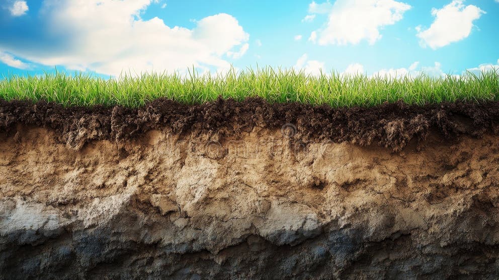 Cross Section of Eroded Underground Soil Layer with Grass Covering the ...