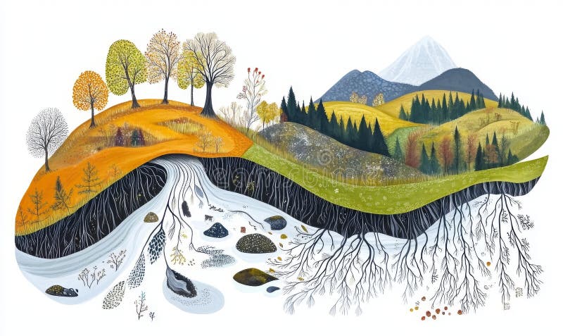 Cross-section Exposing a Thriving Ecosystem, Complete with Trees, Soil ...