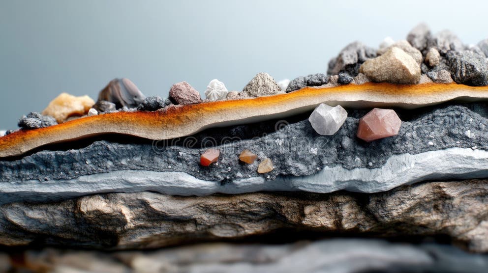 Cross-section of Geode Highlighting Layers of Rocks and Crystals Stock ...