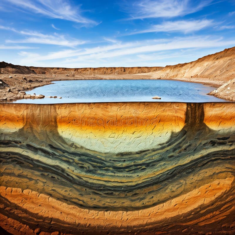 Cross-section of Geological Layers Beneath a Desert Oasis Pond Stock ...