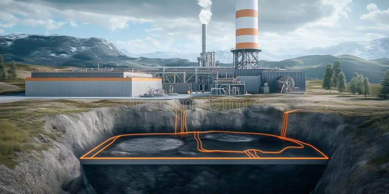 Cross-Section of a Geothermal Power Plant Showing Underground Heat ...