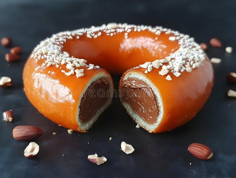 A Cross-section of a Glossy Orange Donut Filled with Chocolate and ...