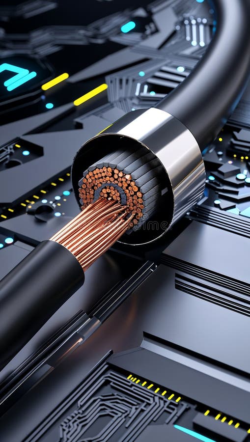High-Tech Cable Cross-Section with Sleek Black Outer Sheath Stock ...