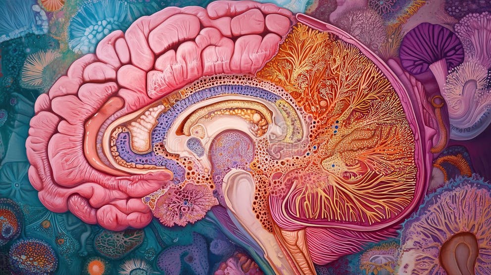 Cross-Section of the Human Brain Highlighting Different Lobes Stock ...