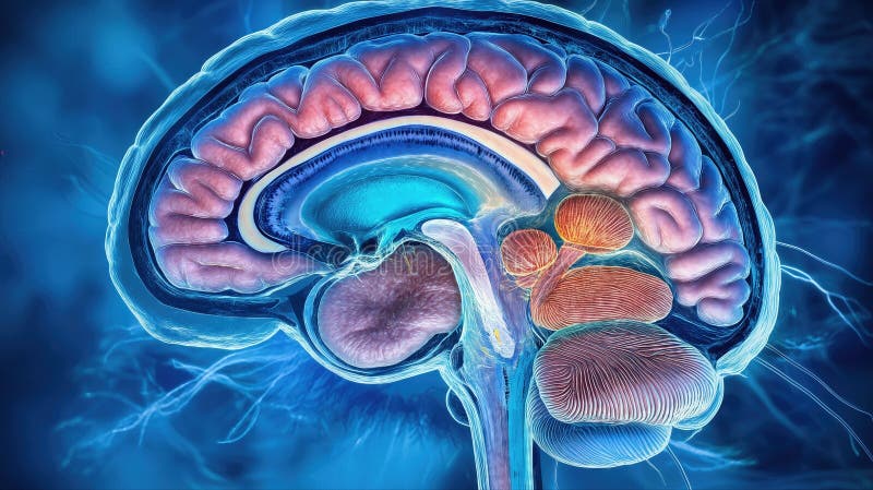 Cross-Section of the Human Brain Highlighting Different Lobes Stock ...