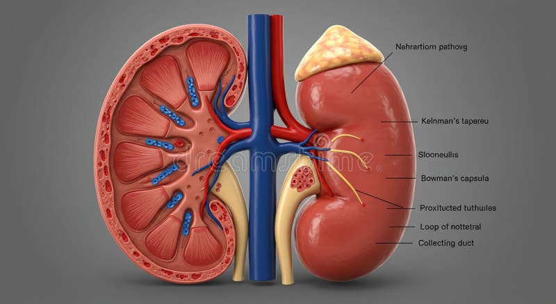 Cross-section of a Human Kidney Model Showing Internal Anatomy. the ...