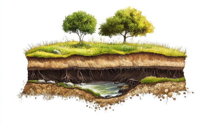 Cross-section of an Idyllic Landscape Exposing the Different Layers of ...