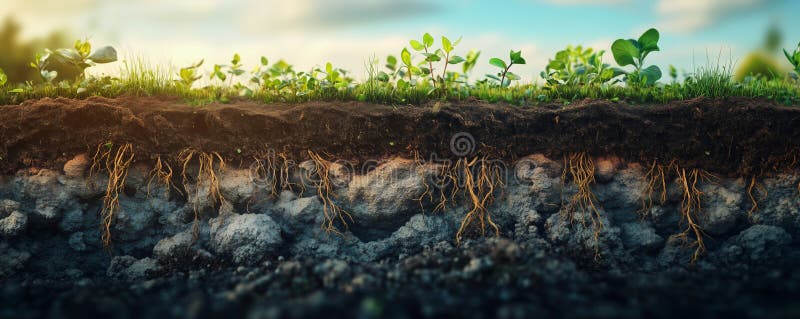 This Cross Section Illustrates Various Soil Layers with Visible Plant ...