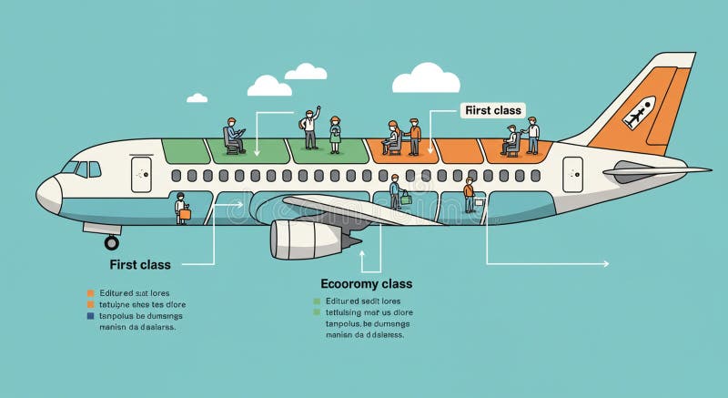 Cross-section Illustration of an Airplane Showing Interior Seating ...