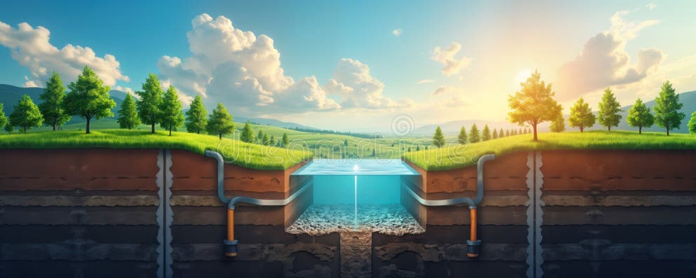 Cross-section Illustration of Carbon Capture, Storage Processes. Layers ...