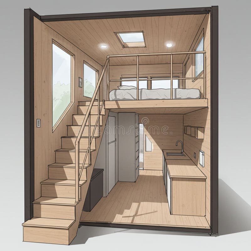 Cross-section Illustration of a Compact, Modern Tiny House Interior ...