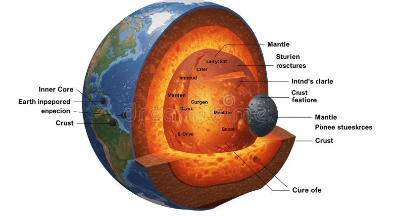 Cross-section Illustration of Earth with Labeled Layers. the Outermost ...