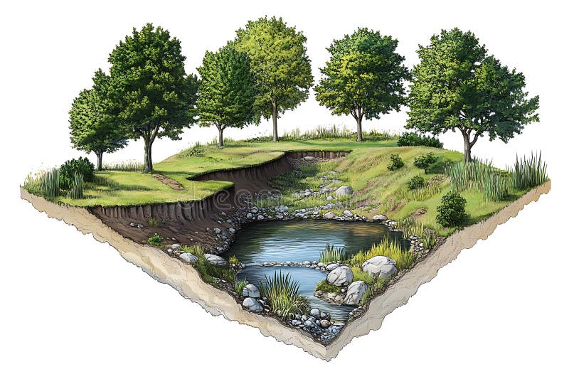 Cross-section Illustration of a Landscape Featuring a Small Pond ...