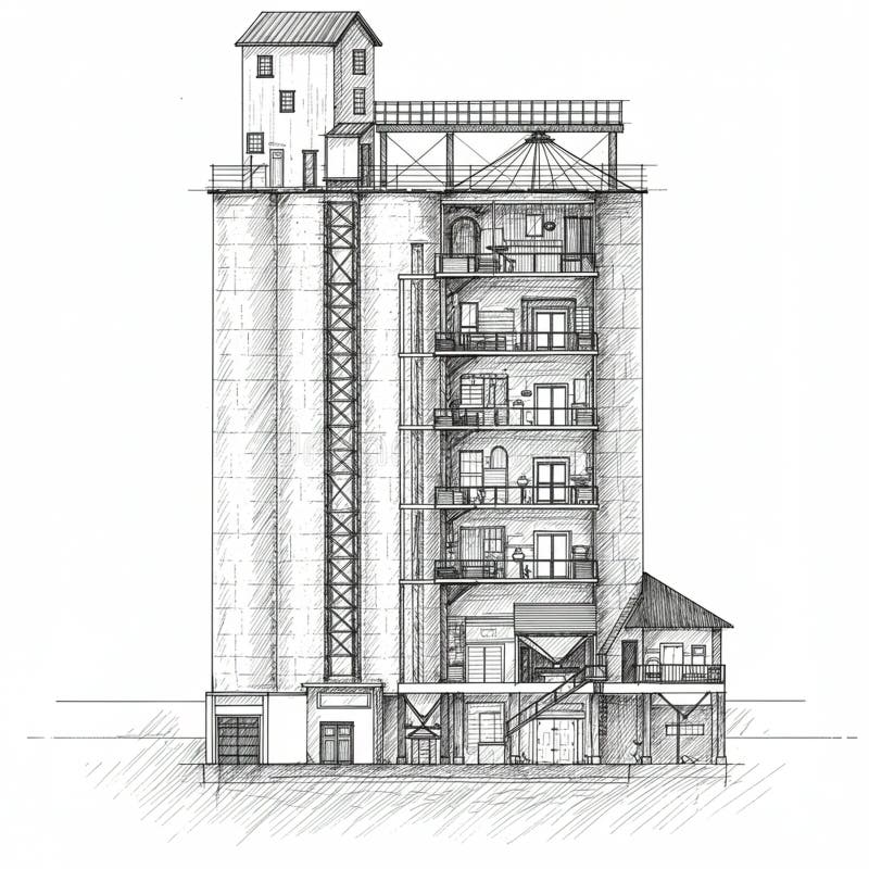 Cross-section Illustration of a Multi-level Building Repurposed from a ...