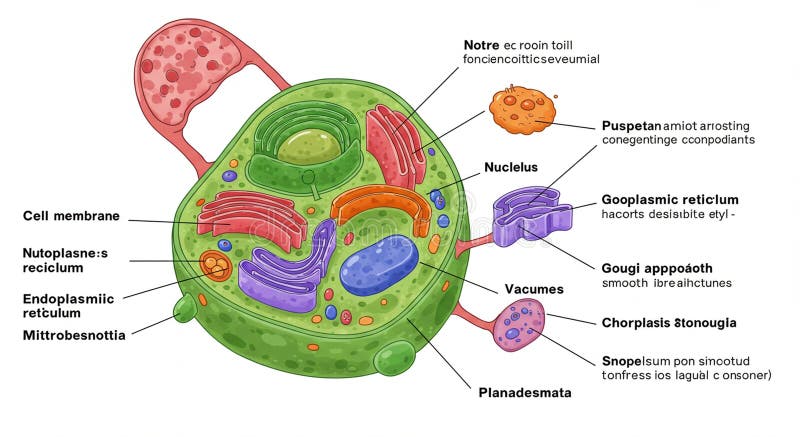 Cross-section Illustration of a Plant Cell with Labeled Components ...