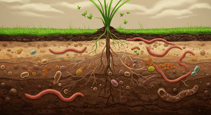 Cross-section Illustration of Soil Layers Depicting a Grassy Area Above ...