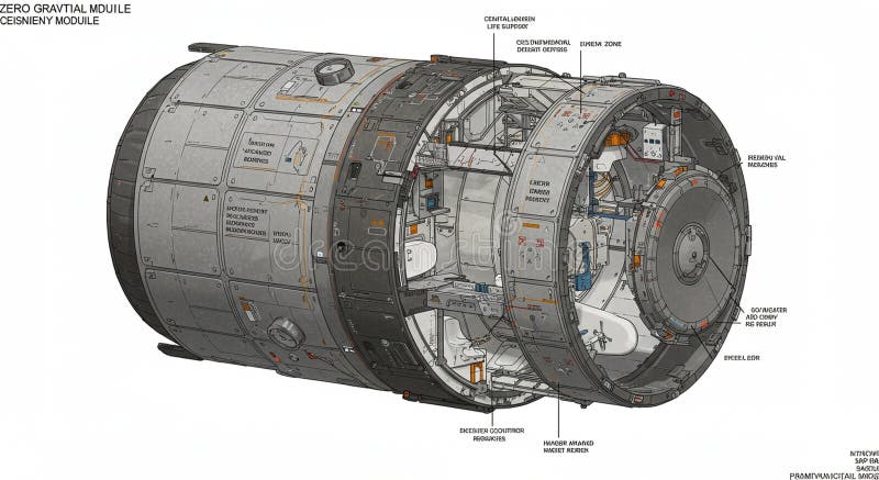 Cross-section Illustration of a Space Module, Likely a Zero-gravity ...
