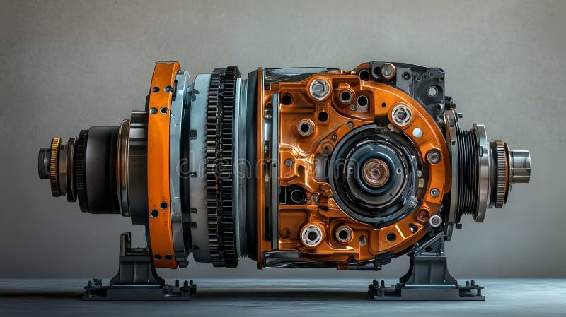 Cross-section of Industrial Gearbox with Orange and Metallic Components ...