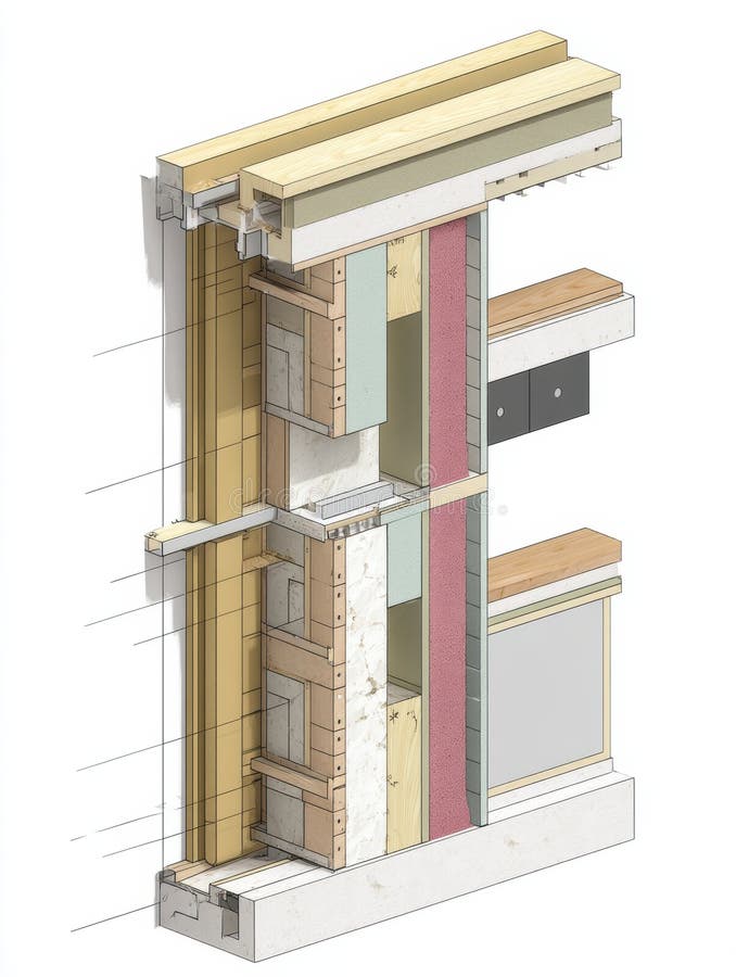 Cross-section of Insulated Wall with Cladding and Light at the Left ...
