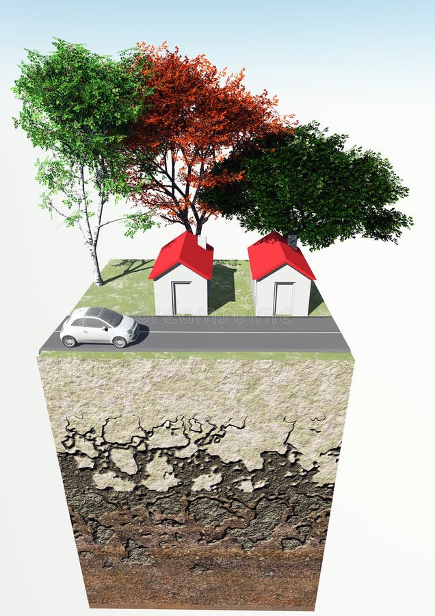 Cross-section of Land with Street Trees Home Car Stock Illustration ...