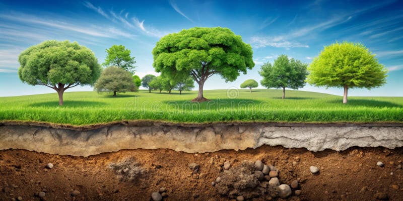 Cross-Section Landscape Lush Green Trees and Soil Layers Stock ...