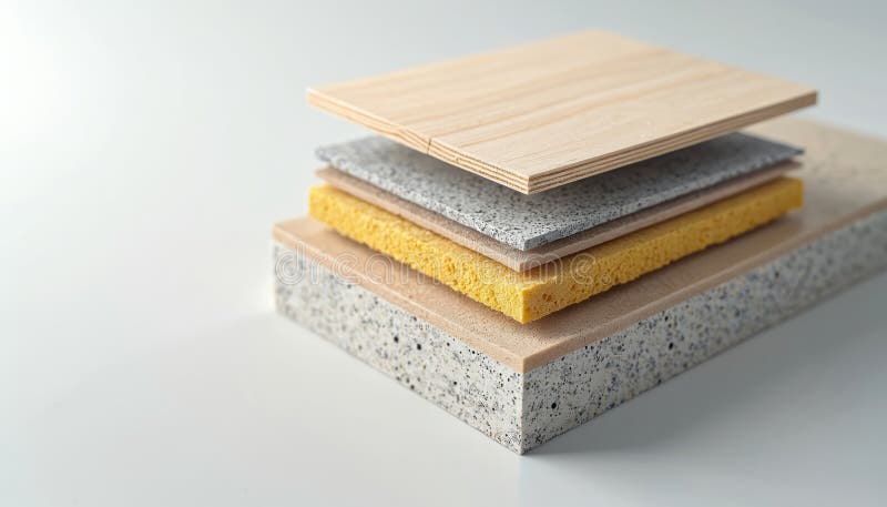 Cross-section Layered Composite Material. Features Wood, Stone, Foam ...