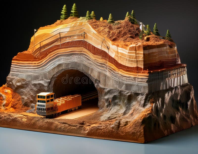 A Cross-section Model of a Mining Tunnel Illustrating Various ...