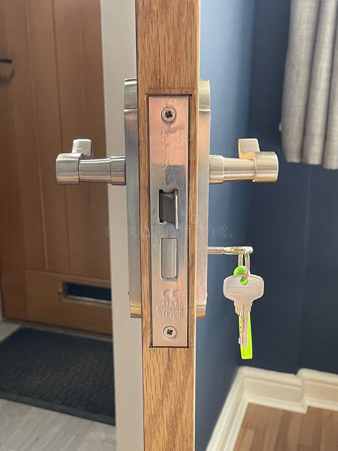 Cross-section of Modern Chrome Door Handle with Lock and Key Editorial ...