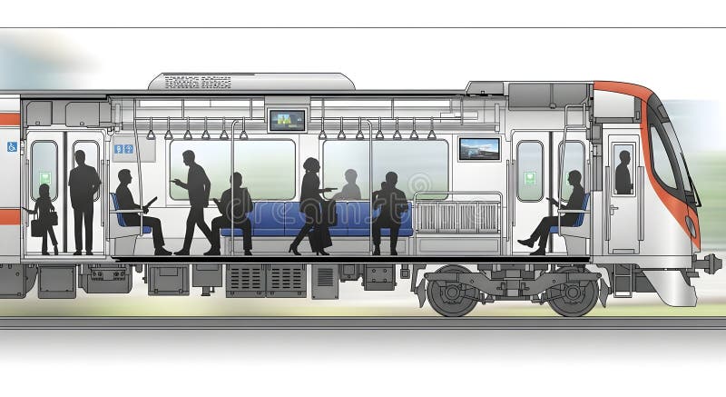 Cross-section of a Modern, High-speed Train Interior Showing Passengers ...