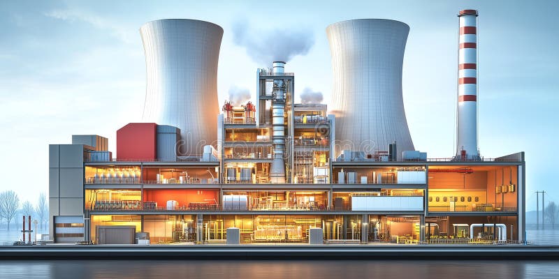 Cross-Section of a Nuclear Power Plant with Detailed Reactor Core and ...