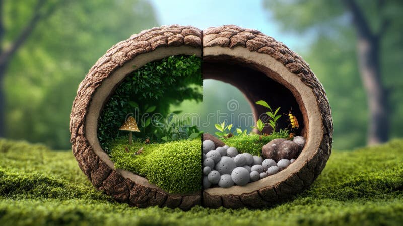 Cross-Section of a Nut Showcasing Diverse Ecosystems, AI Stock Photo ...