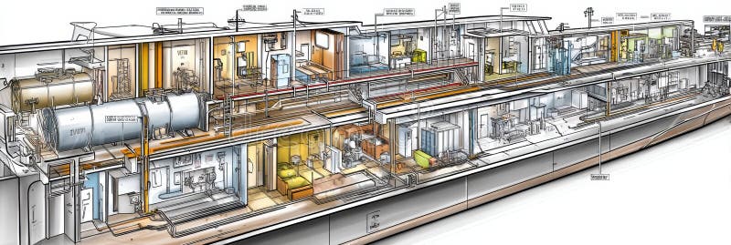 Cross-section View Detailing Compartments of an Oil Tanker Showcasing ...