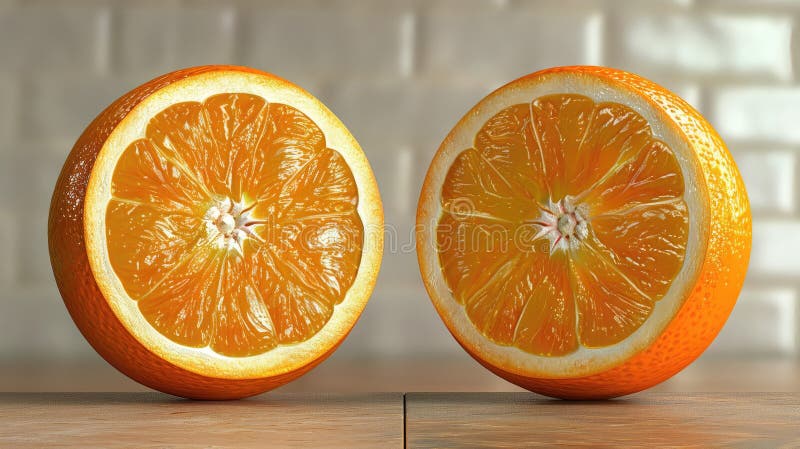 Cross-section of an Orange on a Wooden Table. Stock Image - Image of ...