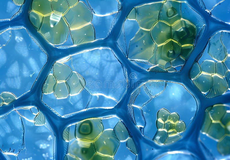 Microscopic View of Plant Cells on Blue Background Stock Illustration ...