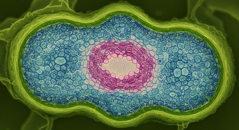 Cross-section of a Plant Stem Under a Microscope, Showcasing Distinct ...