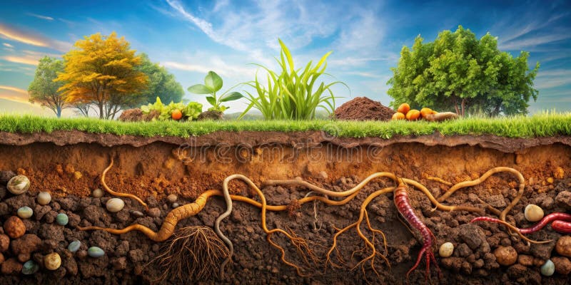 A Cross-section Revealing the Underground Ecosystem of a Lush Meadow ...