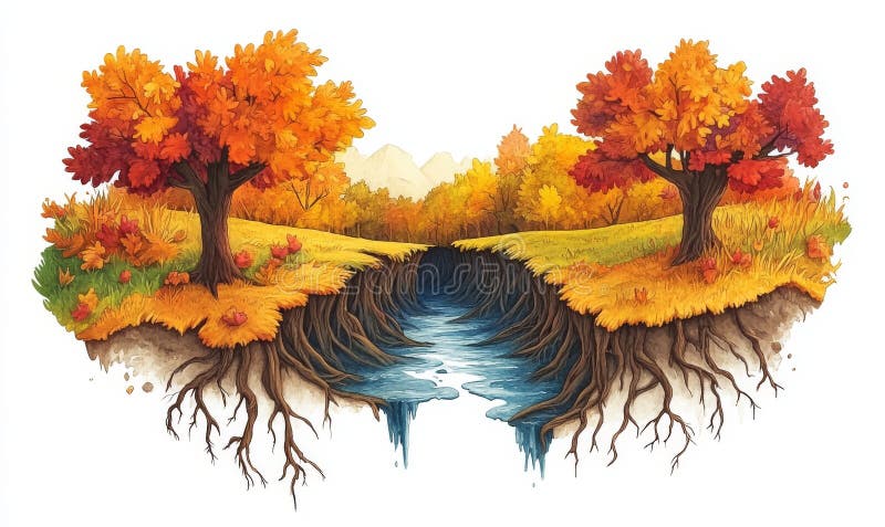 The Cross-section Showcases a Lively Ecosystem, Comprising Trees, Soil ...