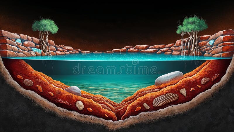 Cross Section Showing Underground Water Flowing Beneath Surface Stock ...
