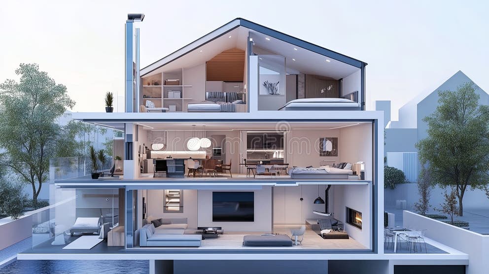 Cross-section of Smart Home with Duct System. Stock Illustration ...
