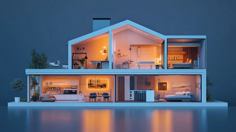 Cross-section of Smart Home with Duct System. Stock Illustration ...