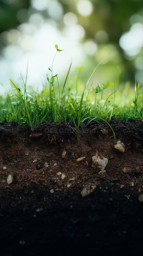 Cross Section of Soil with Grass and Small Plants, Natural Ecosystem ...