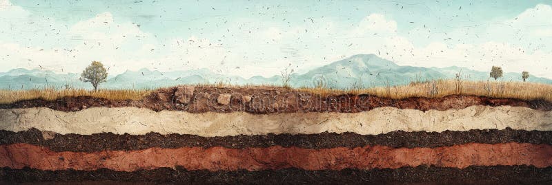 Cross Section of Soil Layers in the Field. Watercolor Style ...