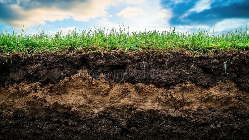 Cross Section Soil Layers Grass Under Blue Sky Clouds Stock Photos ...