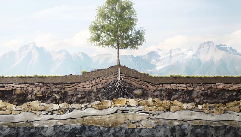 Cross-section of Soil Layers with a Tree on Top, Illustrating Soil ...
