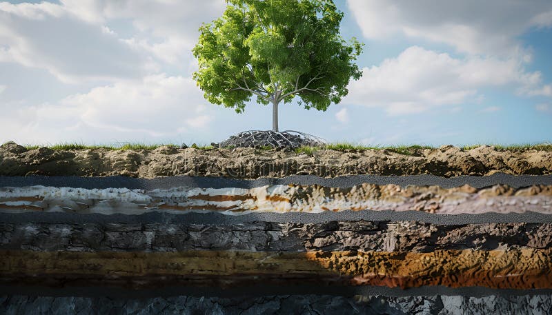 Cross-section of Soil Layers with a Tree on Top, Illustrating Soil ...