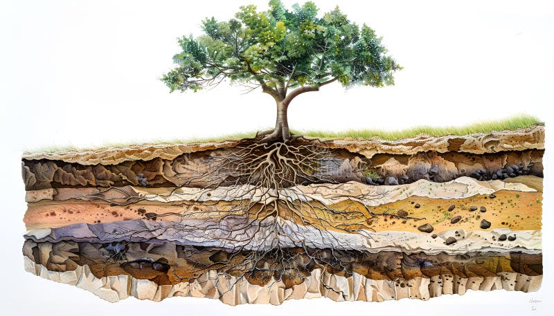 Cross-section of Soil Layers with a Tree on Top, Illustrating Soil ...