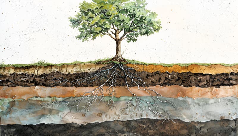 Cross-section of Soil Layers with a Tree on Top, Illustrating Soil ...