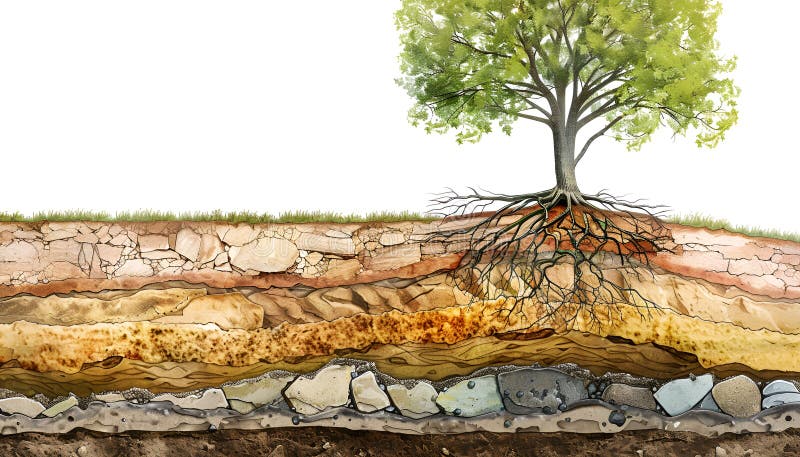 Cross-section of Soil Layers with a Tree on Top, Illustrating Soil ...