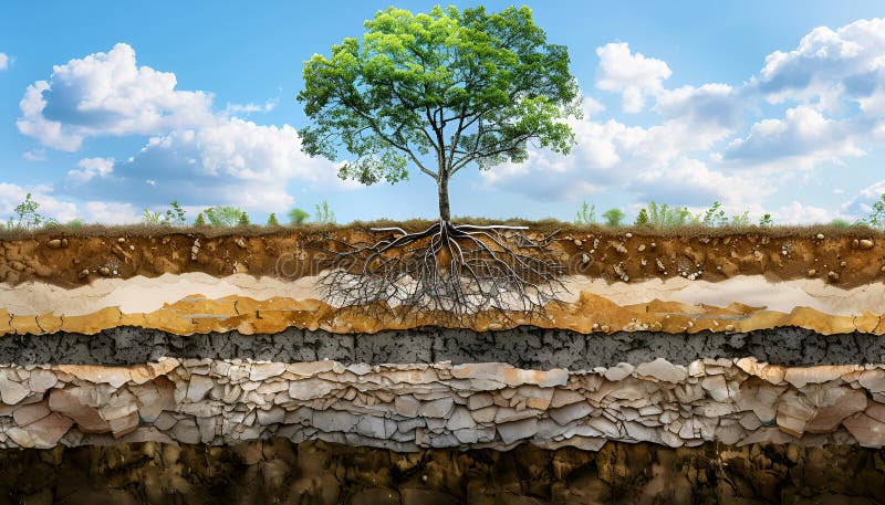 Cross-section of Soil Layers with a Tree on Top, Illustrating Soil ...