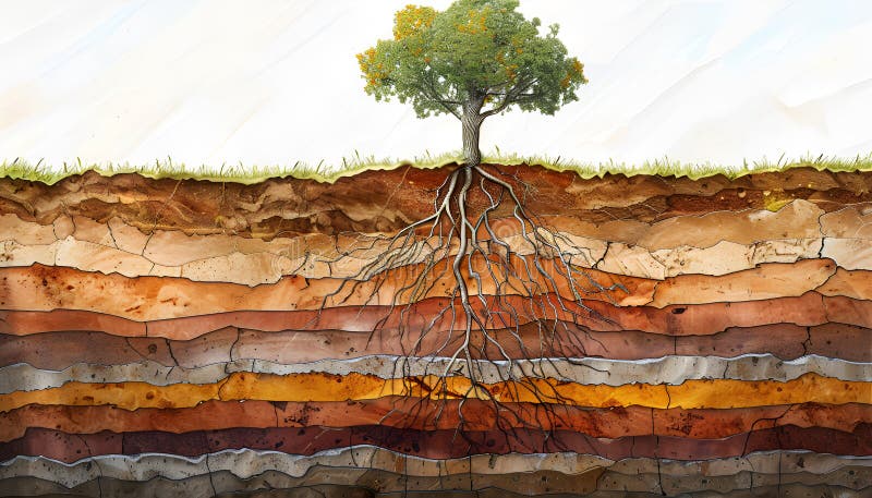 Cross-section of Soil Layers with a Tree on Top, Illustrating Soil ...